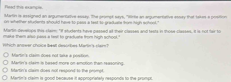 Solved: Read this example. Martin is assigned an argumentative essay ...