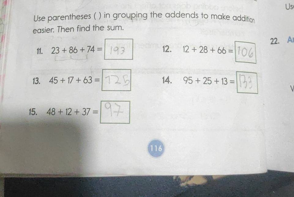 Solved: Us Use parentheses ( ) in grouping the addends to make addition ...