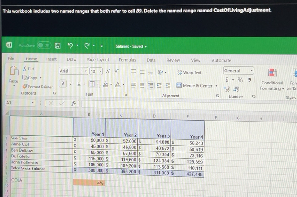 Solved: This workbook includes two named ranges that both refer to cell ...