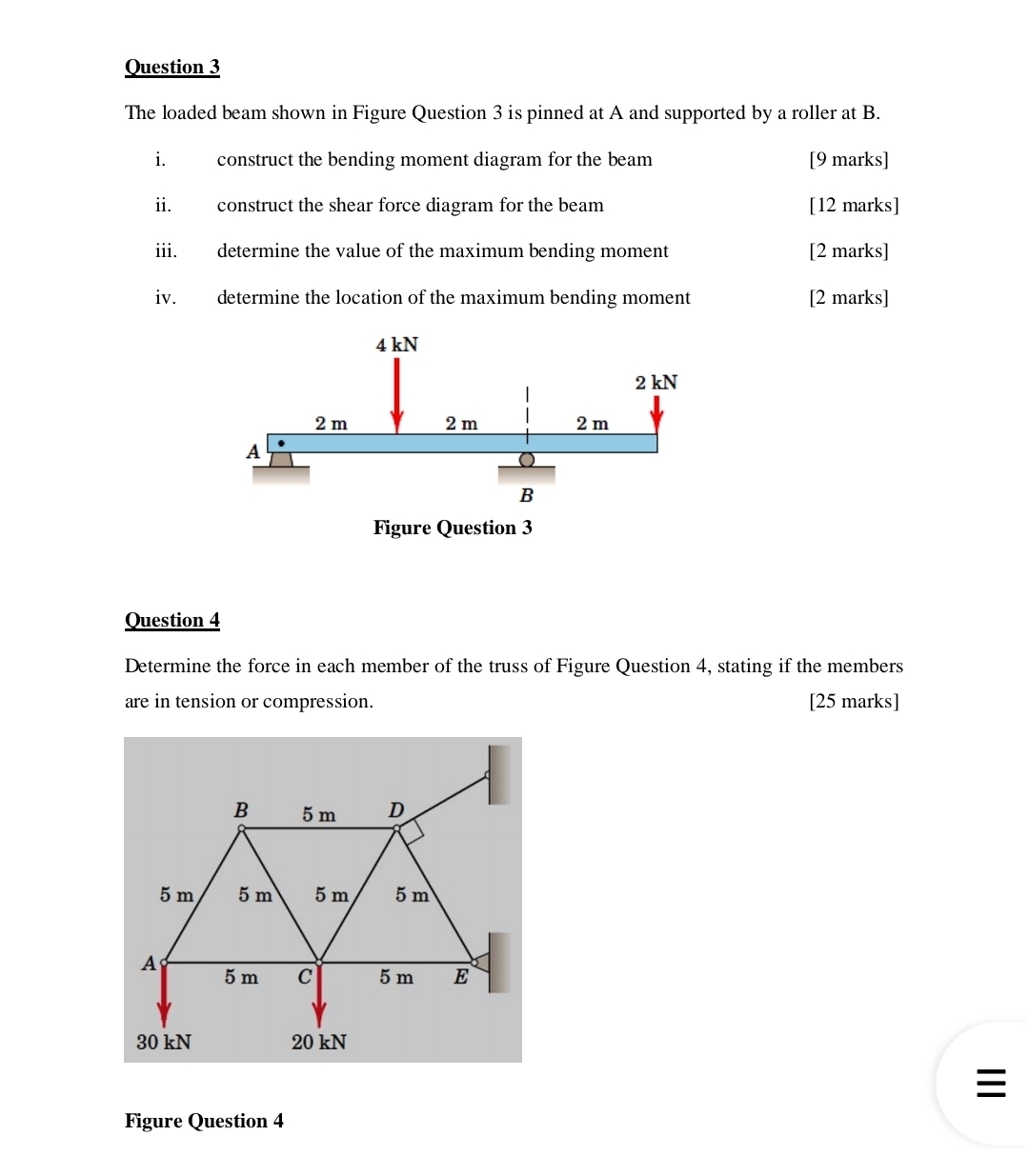 Solved: The loaded beam shown in Figure Question 3 is pinned at A and ...
