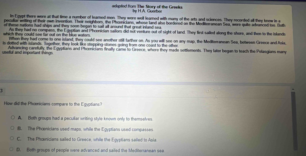 Solved: adapted from The Story of the Greeks by H.A. Guerber In Egypt ...