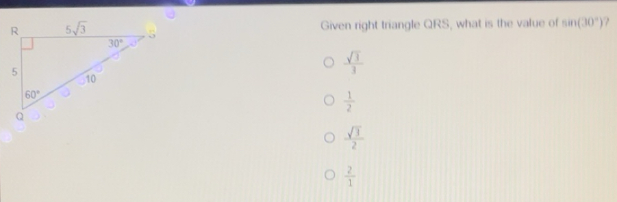 Solved: Given right triangle QRS, what is the value of sin (30°) sqrt(3 ...