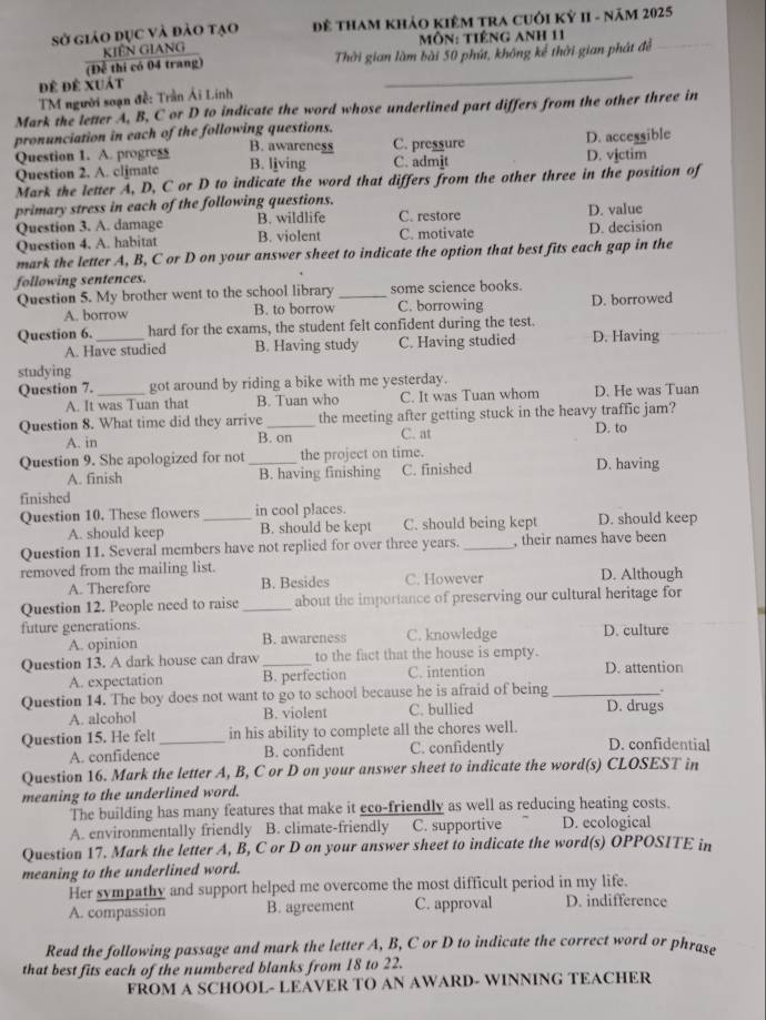 Giải quyết:sở giáo đục và đảo tạo Đề thaAM khảO KIêM TRA cUÔI Kỳ II ...