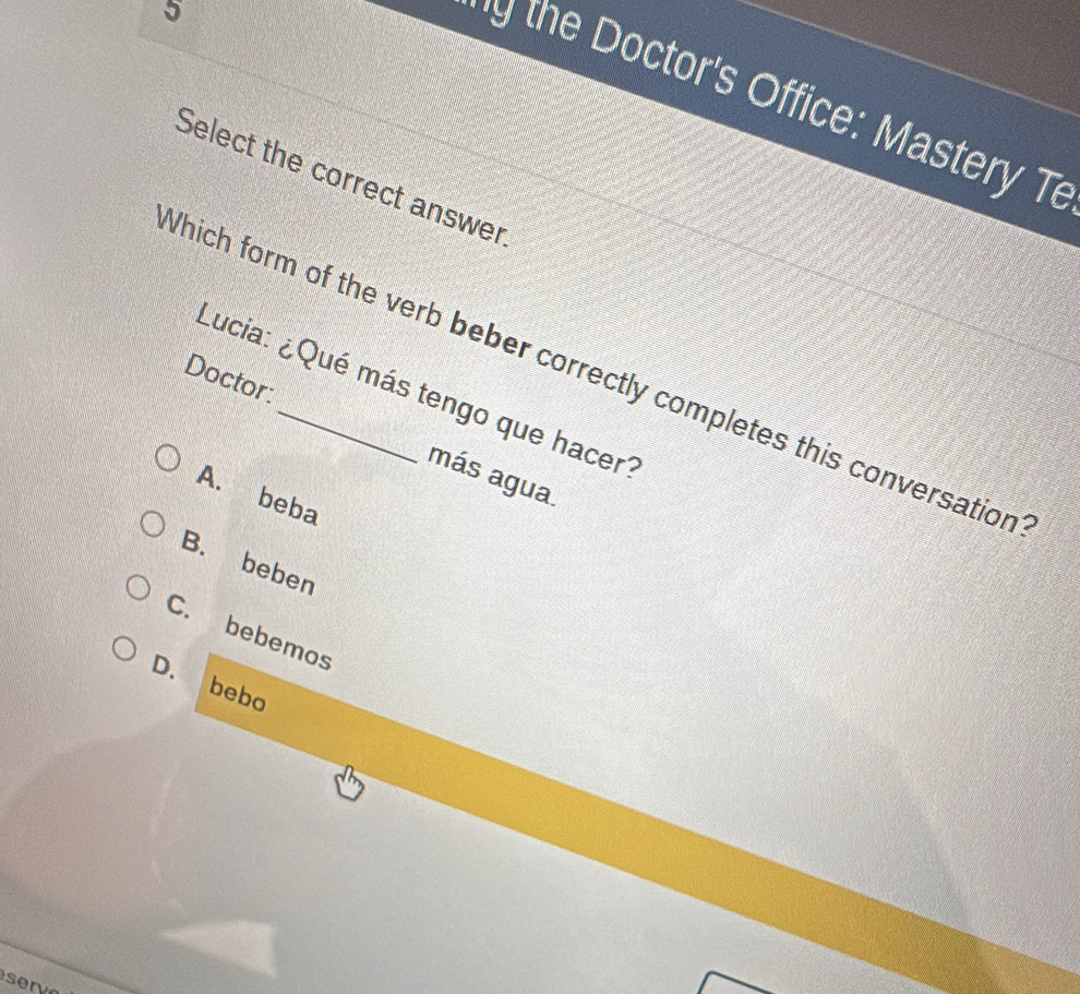 Solved: the Doctor's Office: Mastery T Select the correct answer Which ...