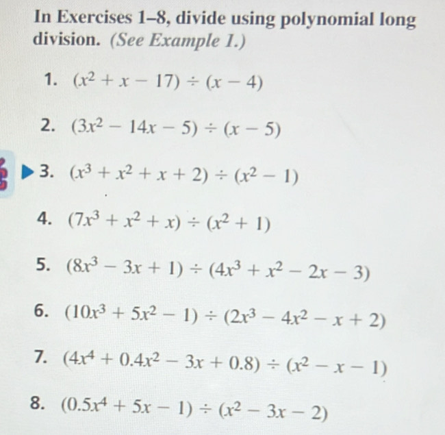 Solved: In Exercises 1-8, divide using polynomial long division. (See ...
