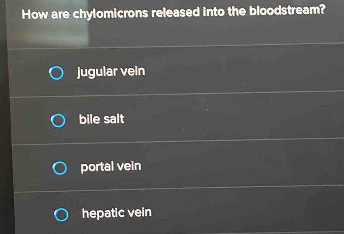 Solved: How are chylomicrons released into the bloodstream? jugular ...