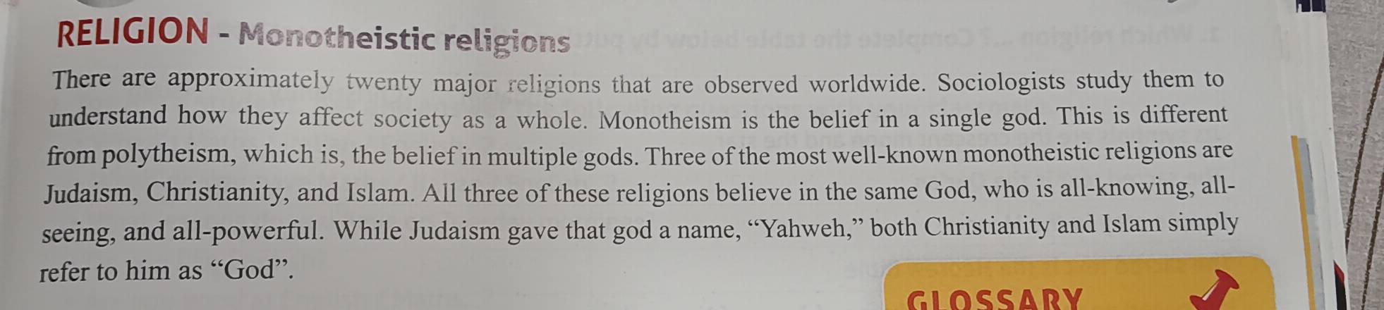 Risolto:RELIGION - Monotheistic religions There are approximately ...