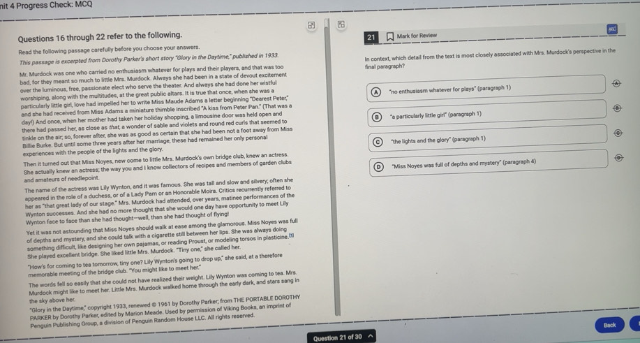 Solved: hit 4 Progress Check: MCQ 7 Questions 16 through 22 refer to ...
