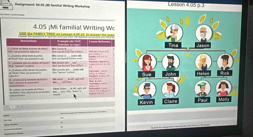 Solved: Assignment: 04.05 ¡Mi familia! Writing Workshop Lesson 4.05 p.3 ...