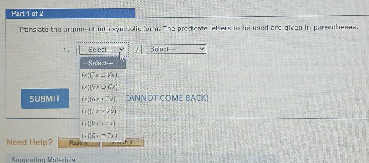 Solved: Translate the argument into symbolic form. The predicate letters to be used are given in ...