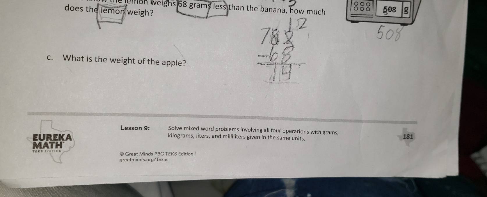 Solved: the lemon weighs 68 grams less than the banana, how much does ...