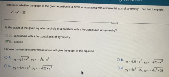 Solved: Determine whether the graph of the given equation is a circle ...