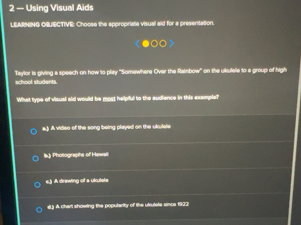 Solved: 2 — Using Visual Aids LEARNING OBJECTIVE: Choose the ...