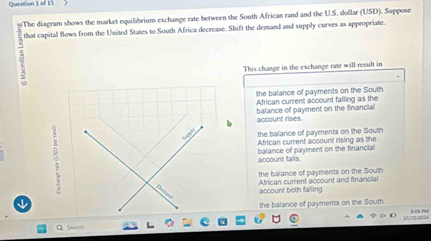Solved: The diagram shows the market equilibrium exchange rate between ...