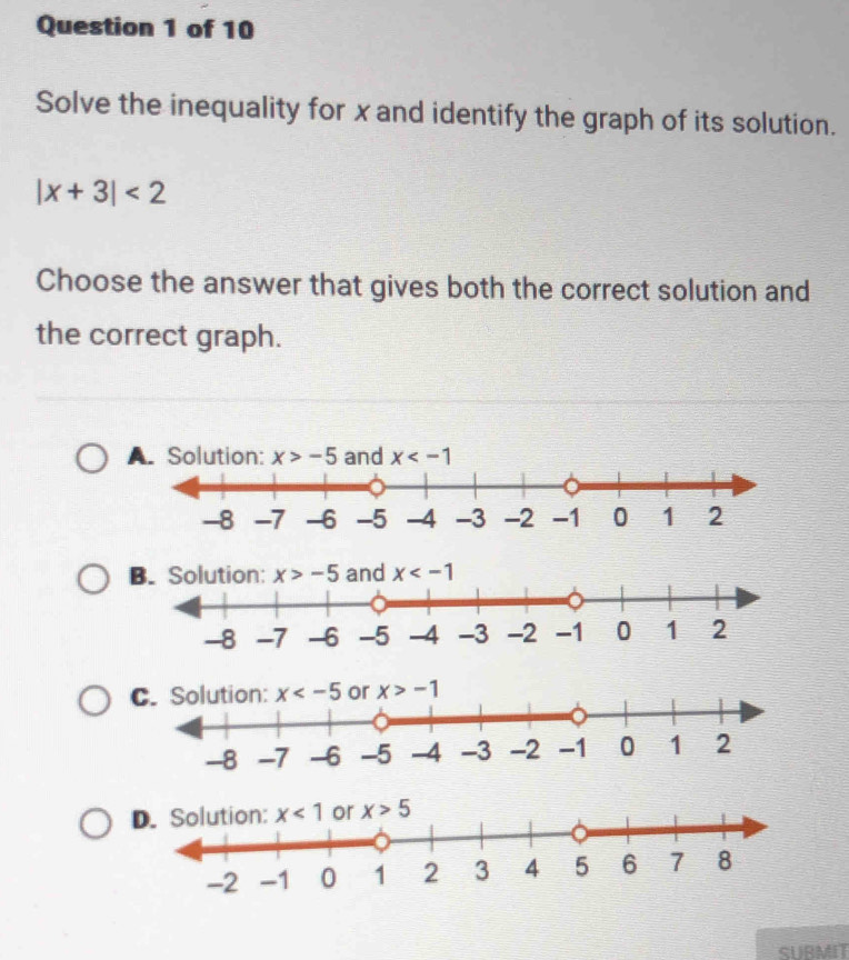Solved: Solve the inequality for x and identify the graph of its ...