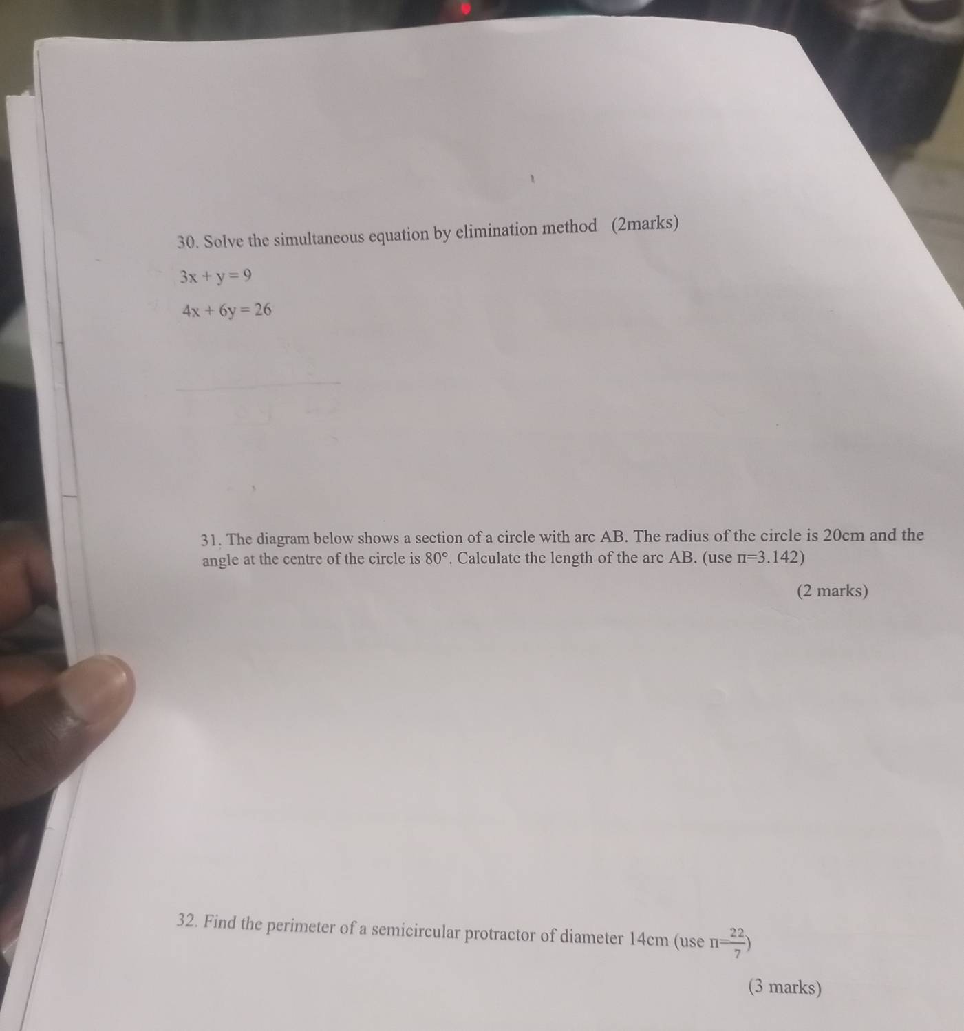 Solved: Solve the simultaneous equation by elimination method (2marks ...