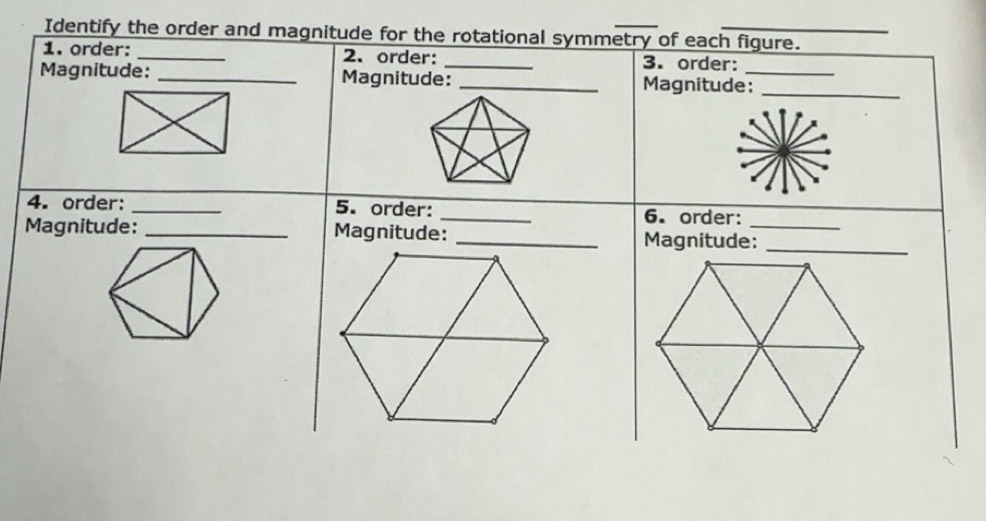 Gelöst:Identify the order and magnitude for the rotational symmetry of ...