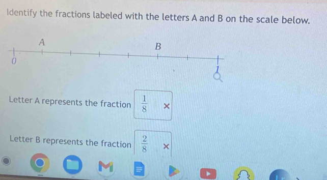 Solved: Identify the fractions labeled with the letters A and B on the ...
