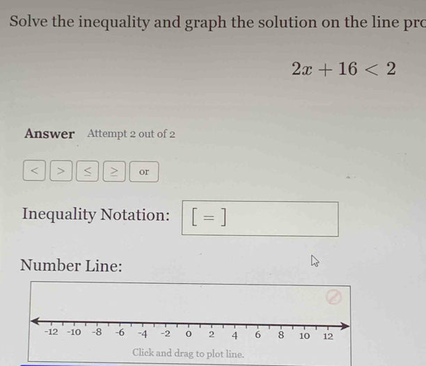 Solved: Solve the inequality and graph the solution on the line pro 2x+16