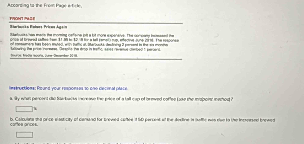 Solved: According to the Front Page article, FRONT PAGE Starbucks ...