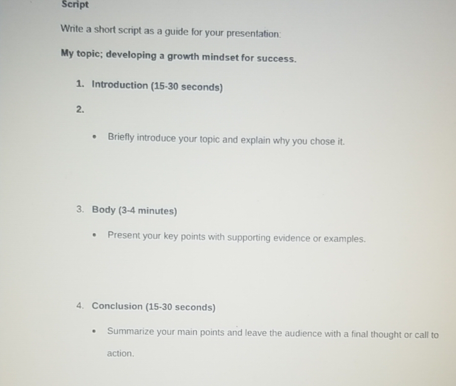Solved: Script Write a short script as a guide for your presentation ...