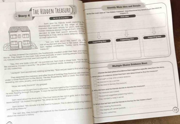 Solved: Identify Main Idea and Details The Hidden Treasure Write the ...