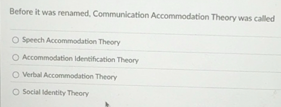Solved: Before it was renamed, Communication Accommodation Theory was ...
