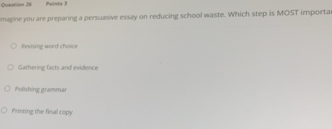 Solved: magine you are preparing a persuasive essay on reducing school ...