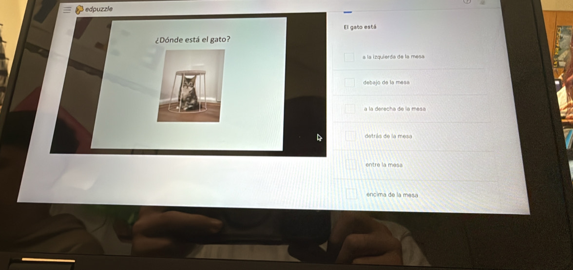 Solved: edpuzzle El gato está ¿Dónde está el gato? a la izquierda de la ...