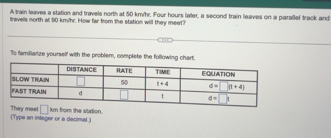 Solved: A train leaves a station and travels north at 50 km/hr. Four ...