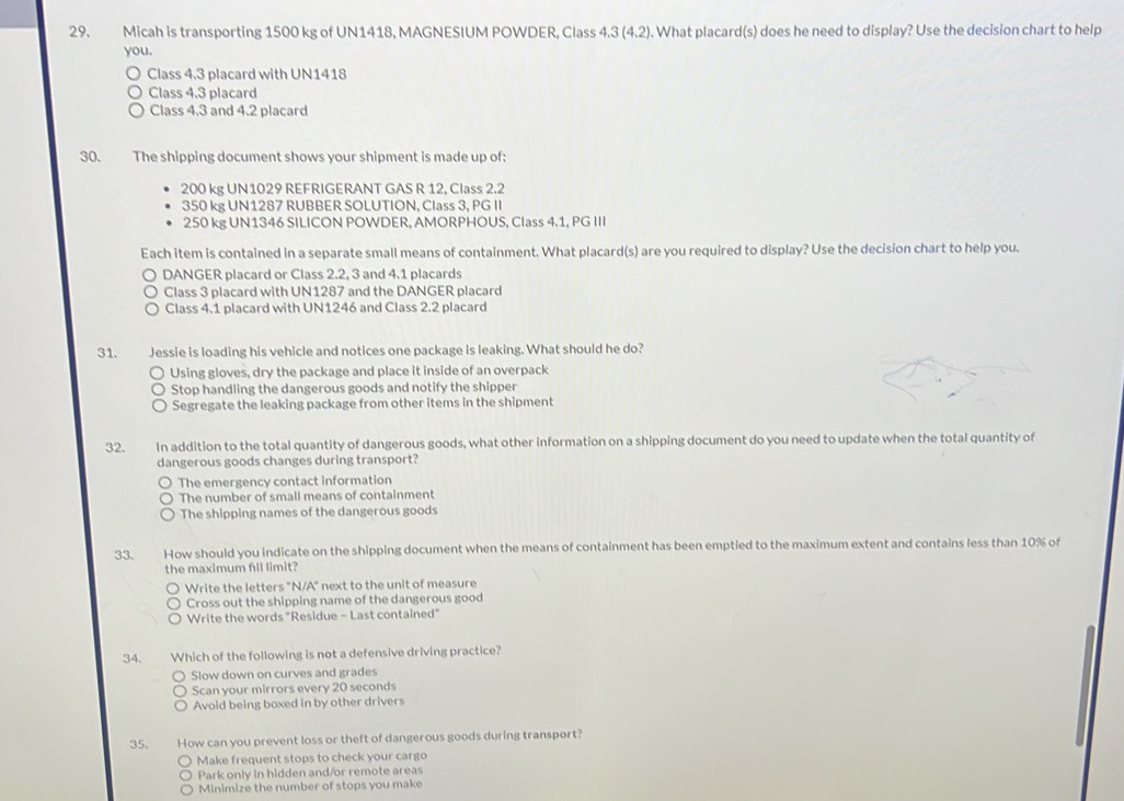 Solved: Micah is transporting 1500 kg of UN1418, MAGNESIUM POWDER ...