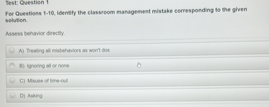 Solved: Test: Question 1 For Questions 1-10, identify the classroom ...