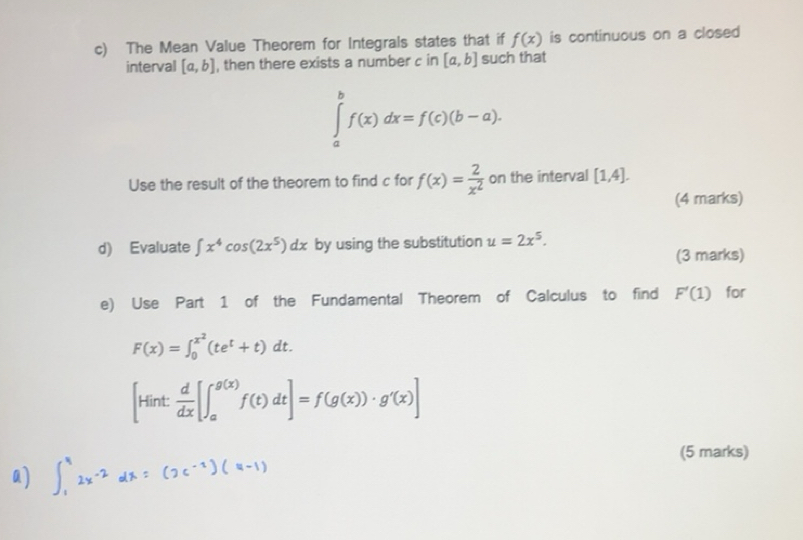 Selesai:The Mean Value Theorem for Integrals states that if f(x) is ...