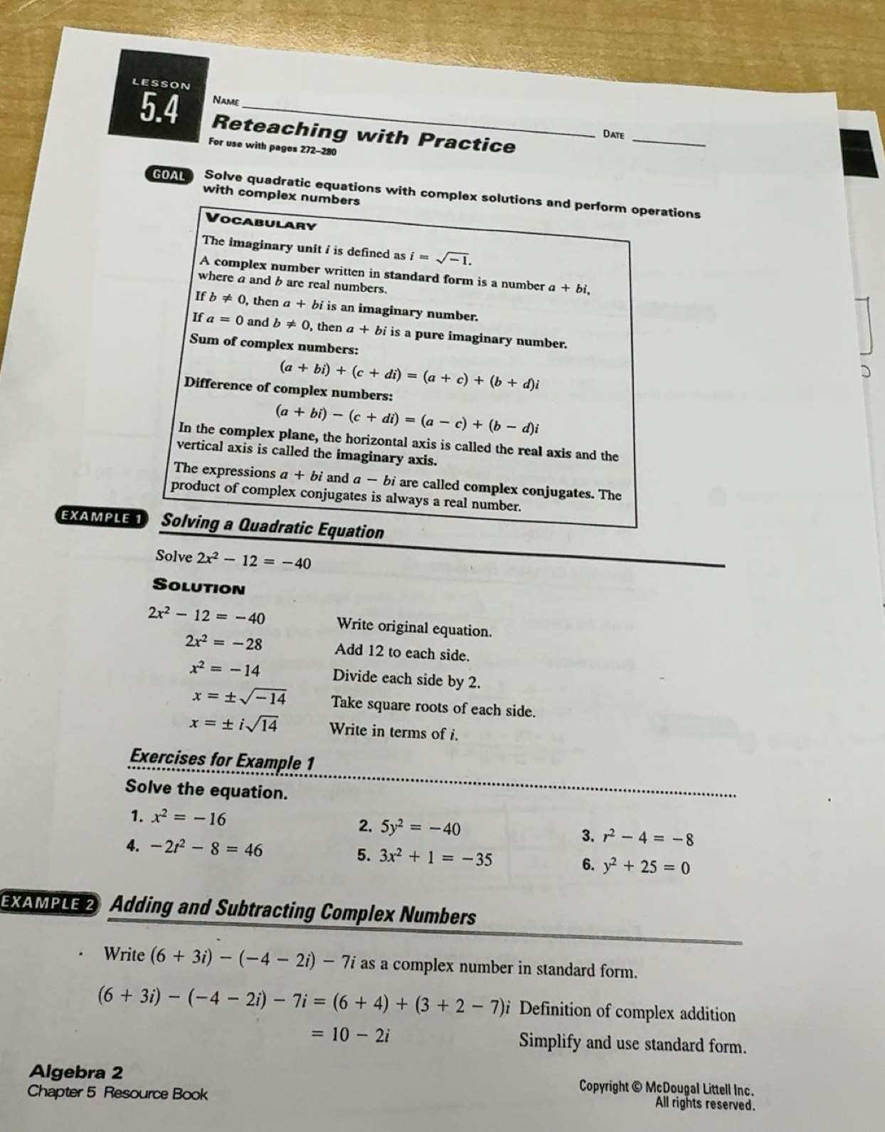 Solved: lesson 5.4 Name_ Reteaching with Practice Date_ For use with ...