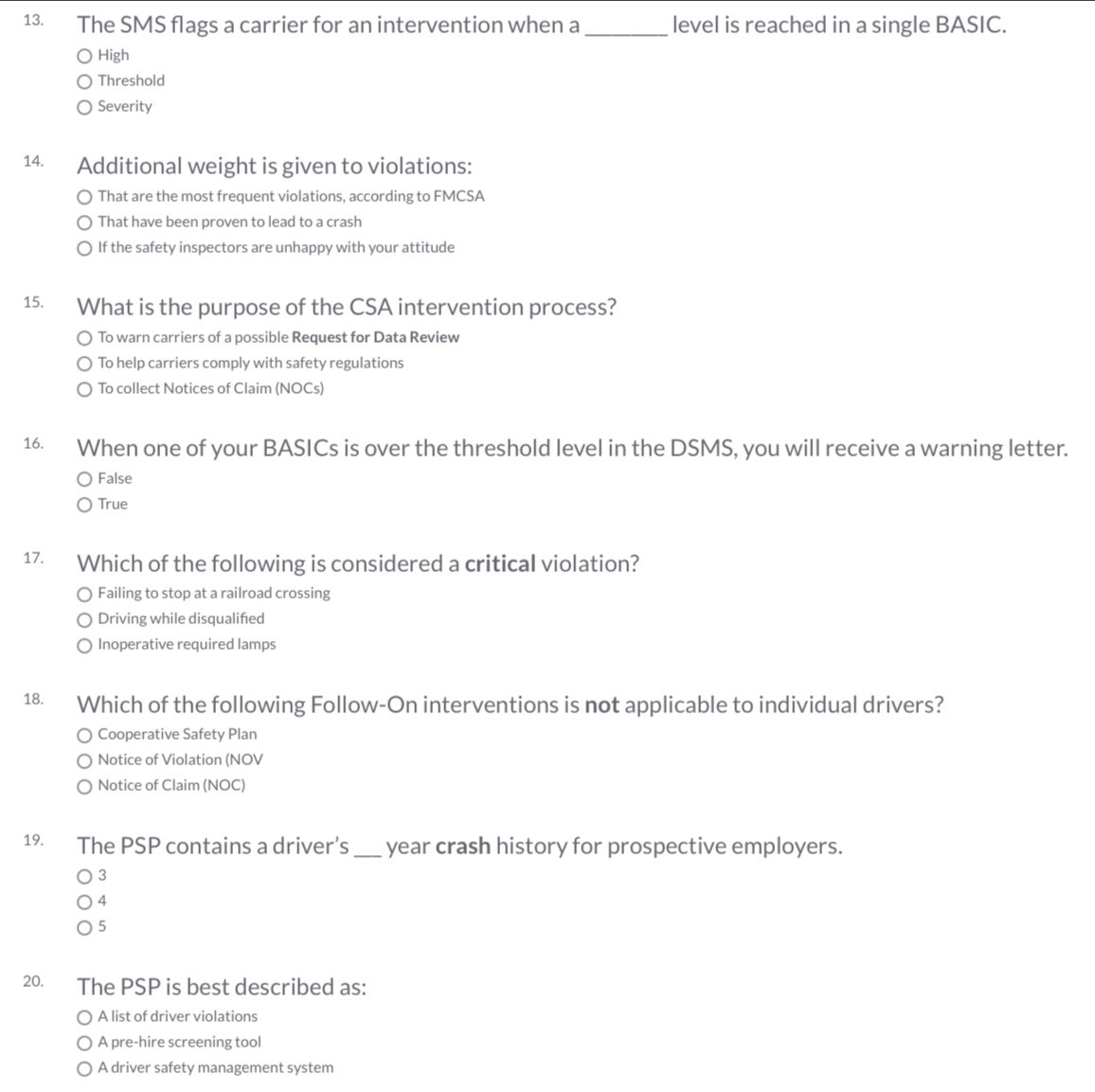 Solved: The SMS flags a carrier for an intervention when a _level is ...