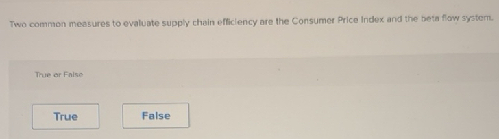 Solved: Two common measures to evaluate supply chain efficiency are the ...