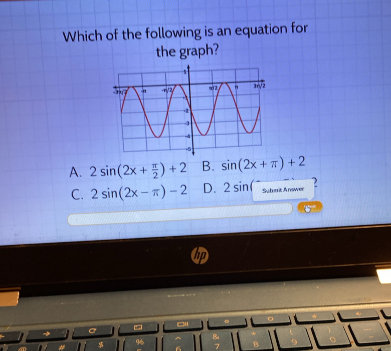 Solved: Which of the following is an equation for the graph? A. 2sin ...