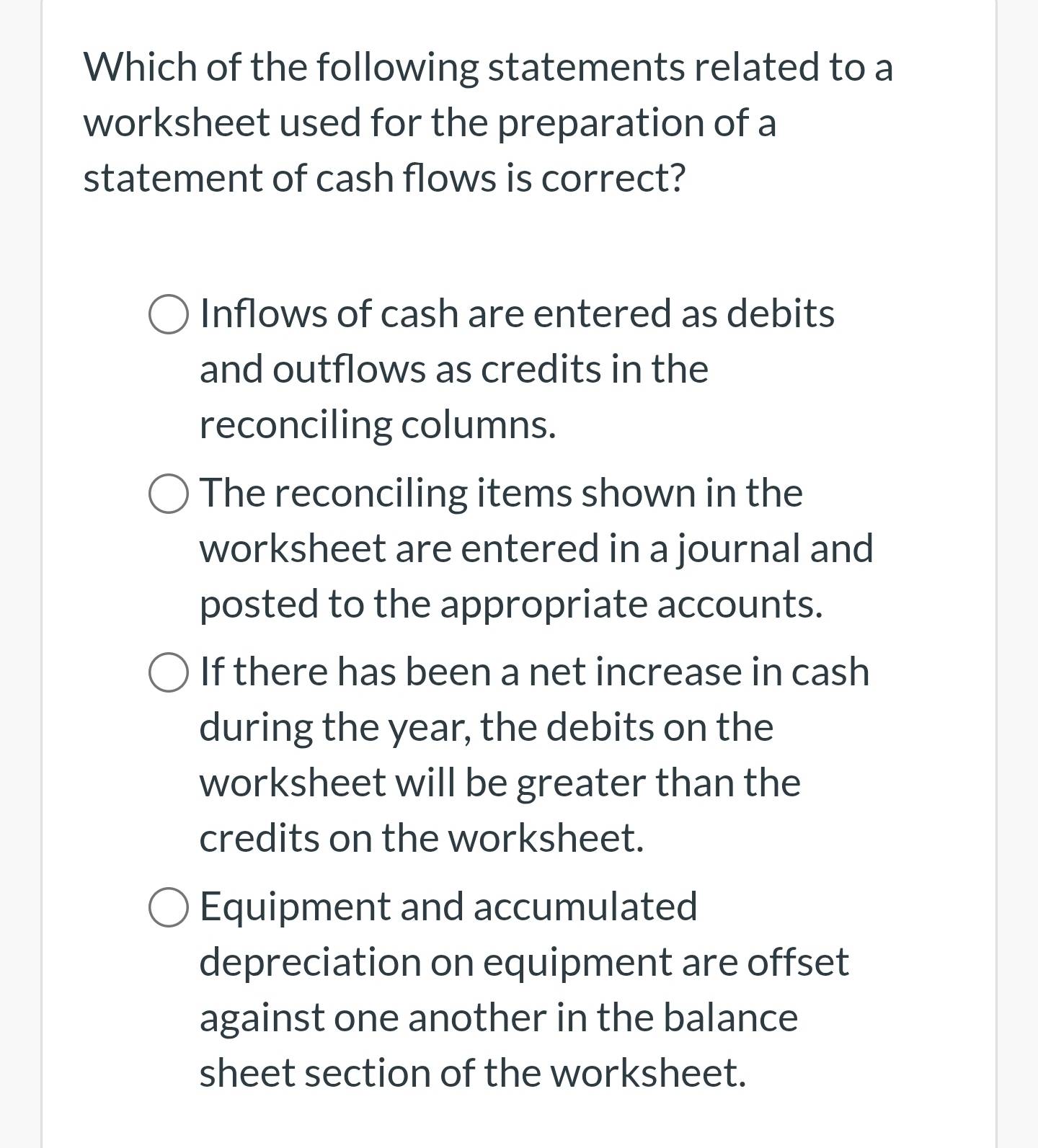 Solved: Which of the following statements related to a worksheet used ...