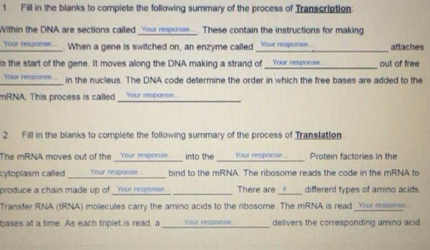 Solved: Fill in the blanks to complete the following summary of the ...