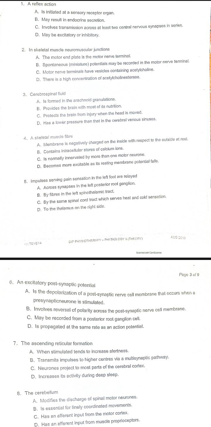 Résolu :A reflex action A. Is initiated at a sensory receptor organ. B ...