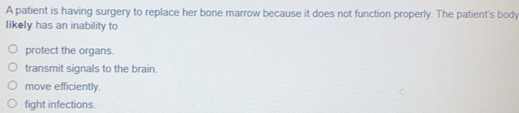 Solved: A patient is having surgery to replace her bone marrow because ...