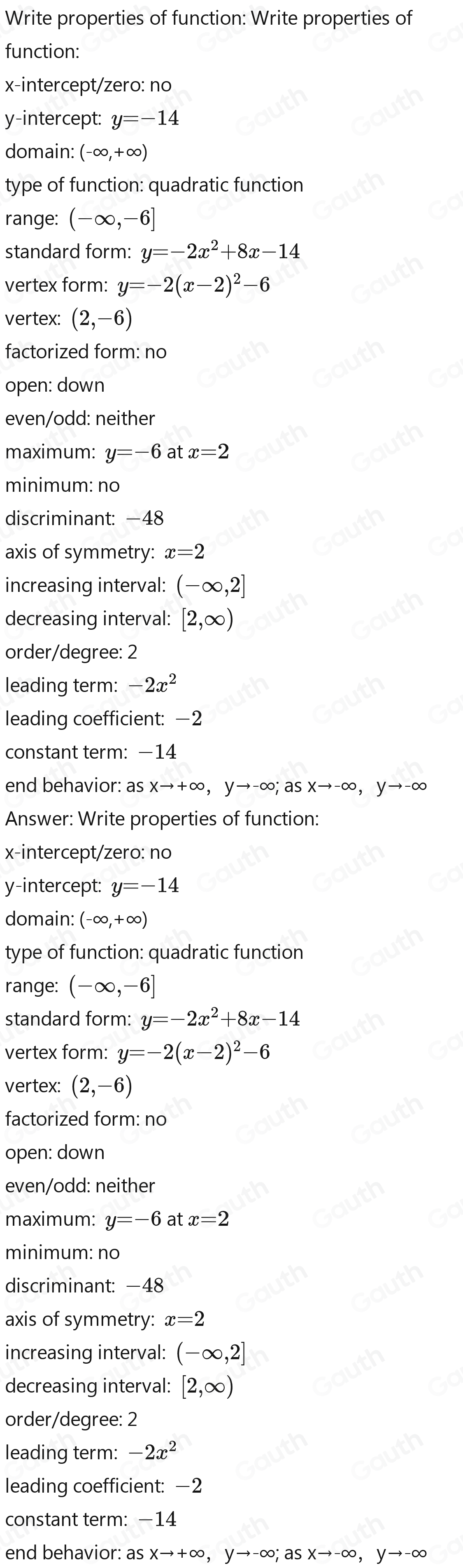 Solved: tion y=-2x^2 + 8x - 14 in the f kimum value of -2x^2 + 8x - 14 [Math]