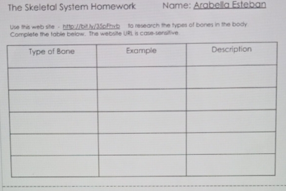 Solved: The Skeletal System Homework Name: Arabella Esteban Use this ...