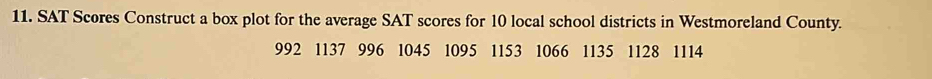 Solved: SAT Scores Construct a box plot for the average SAT scores for ...