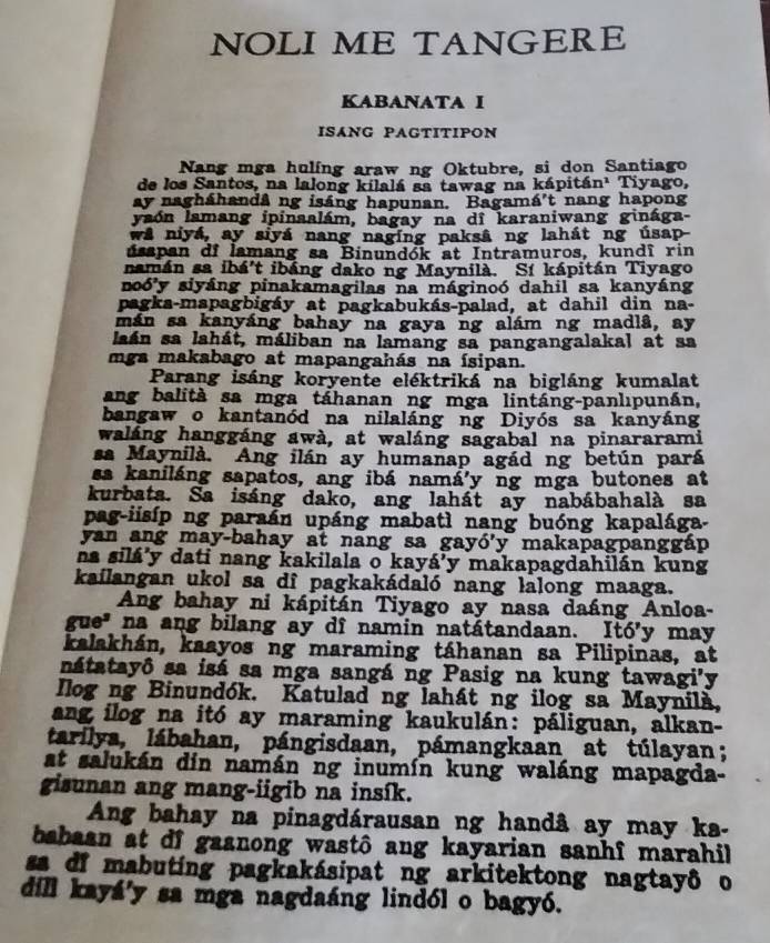 Solved: NOLI ME TANGERE KABANATA I ISANG PAGTITIPON Nang mga hulíng ...