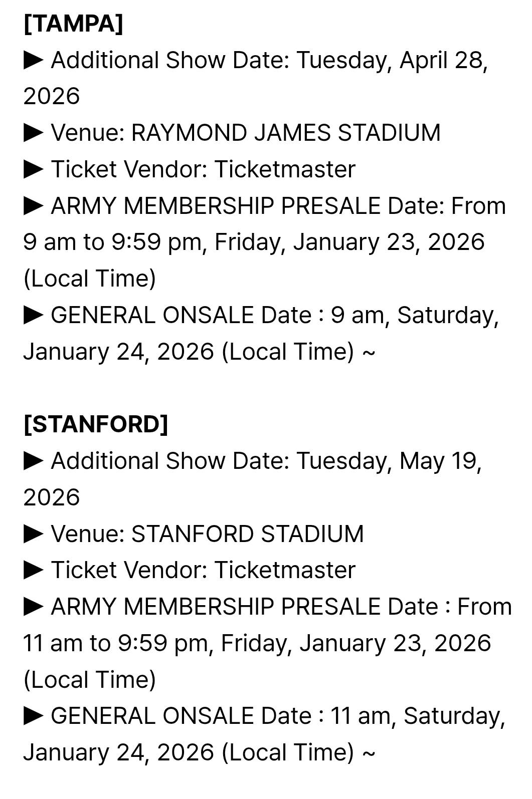 Risolto:[TAMPA] Additional Show Date: Tuesday, April 28, 2026 Venue ...