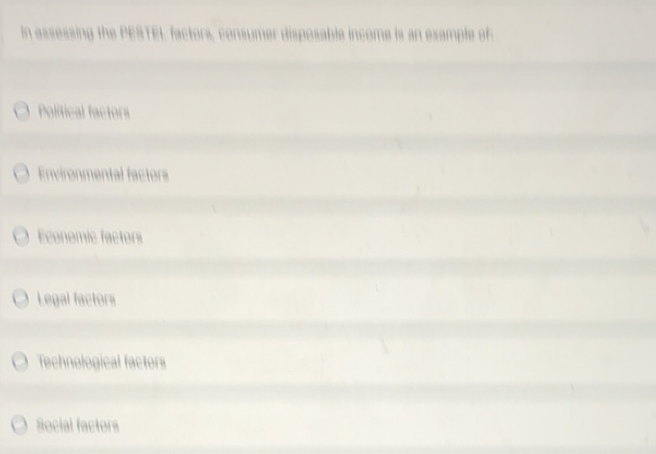 Solved: in assessing the PESTEL factors, consumer disposable income is ...