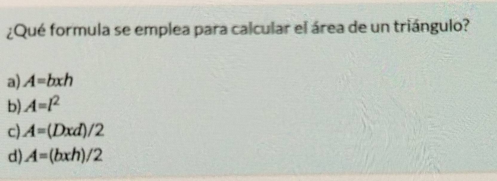 Resuelto:¿Qué formula se emplea para calcular el área de un triángulo ...