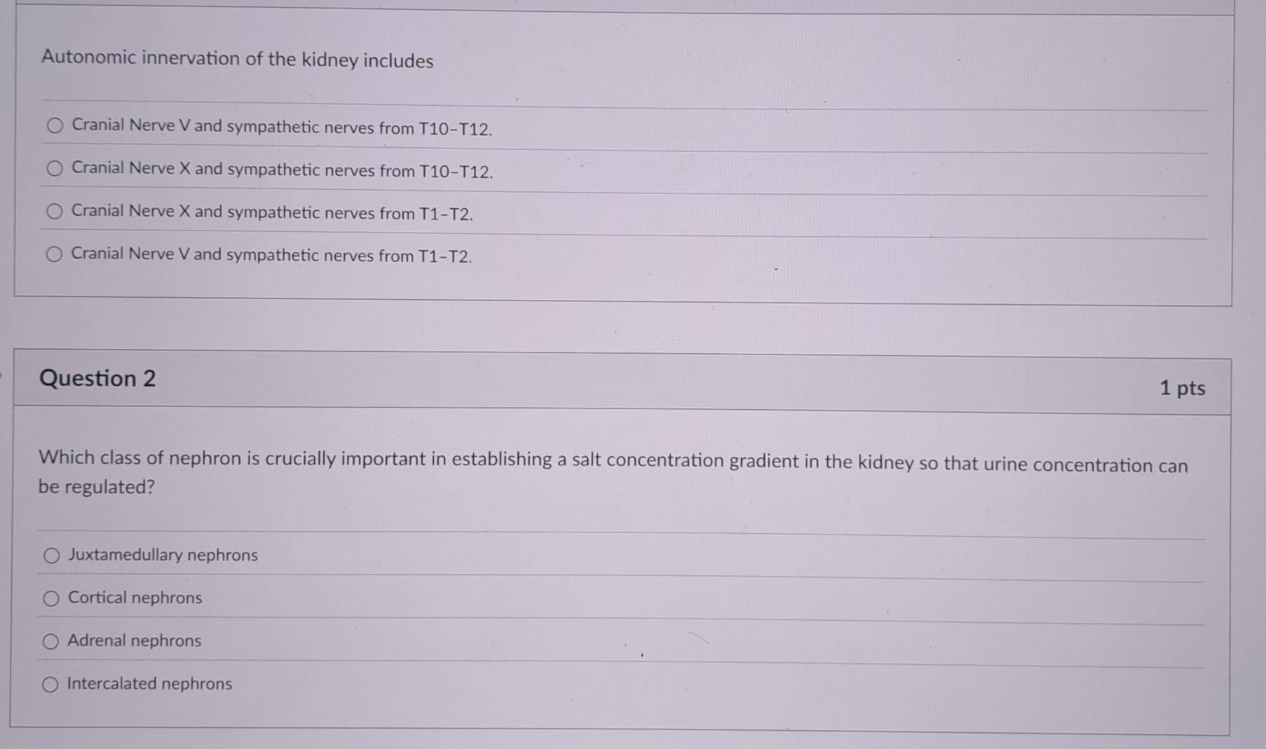 Solved: Autonomic innervation of the kidney includes Cranial Nerve V ...