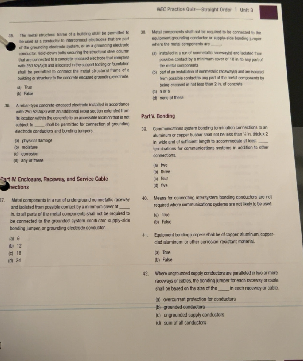 Solved: NEC Practice Quiz—Straight Order | Unit 3 35. The metal ...